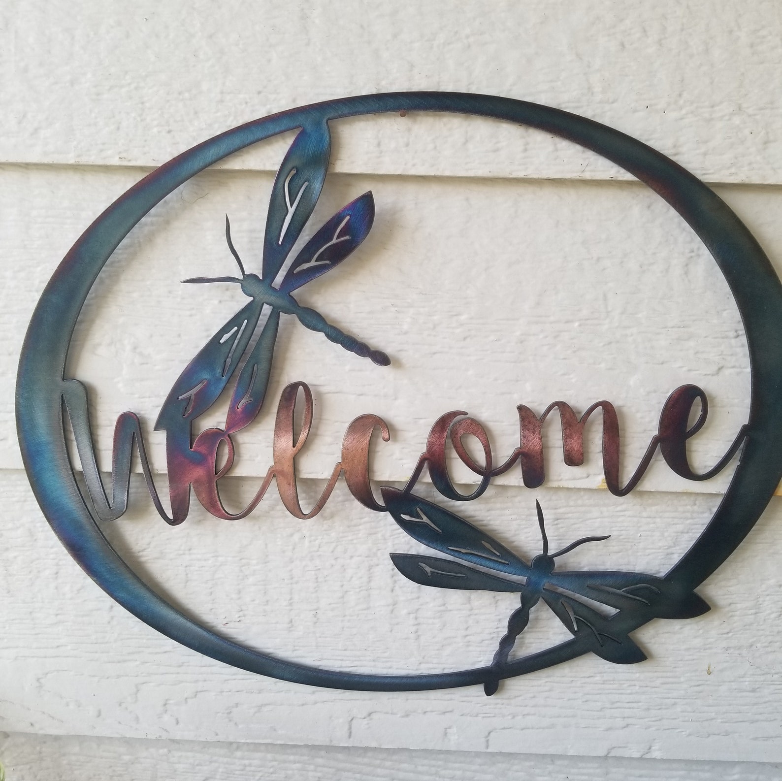 Welcome Dragonfly Rustic Accent Custom Welcome Heat Colored | Etsy