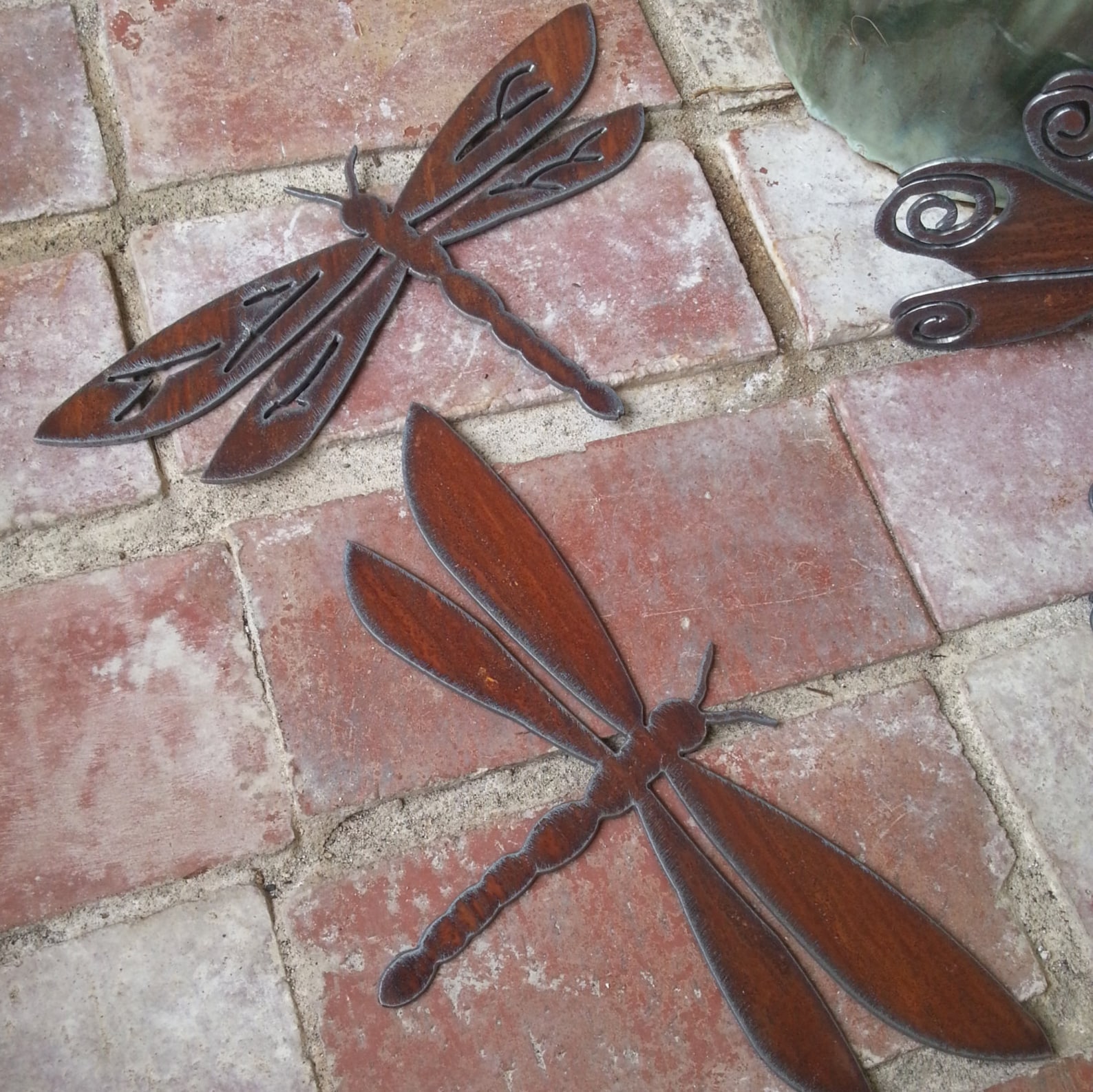 Set of 3 Heat Colored Dragonfly Wall Decor 10" Each Recycled Steel ...