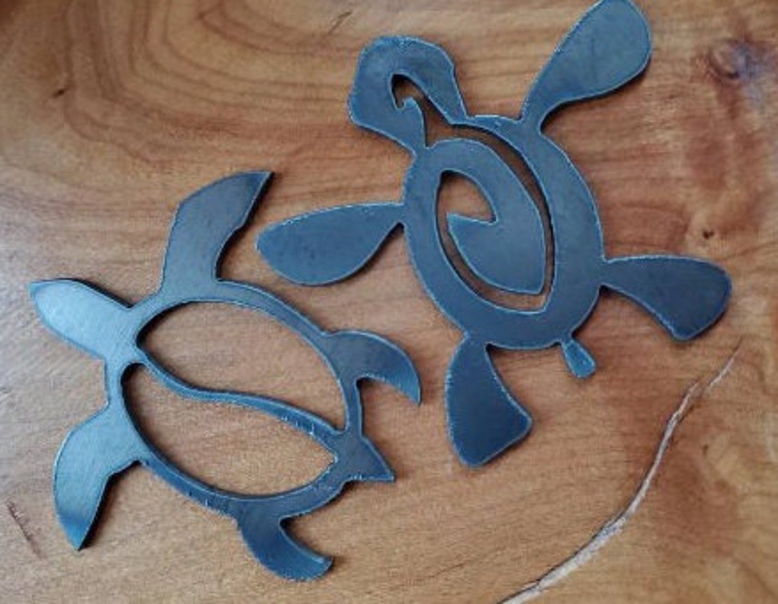 Pair of Custom Small Rustic Recycled Steel Turtles Hawaiian Turtle Sea ...