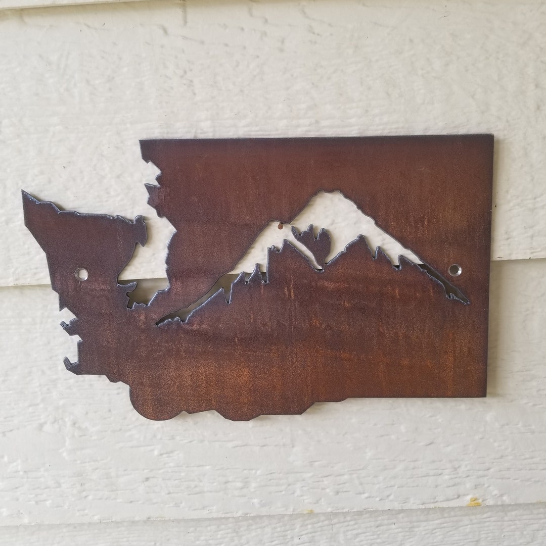 Custom Washington State Mountain Sign Welcome Recycled Steel Rustic ...