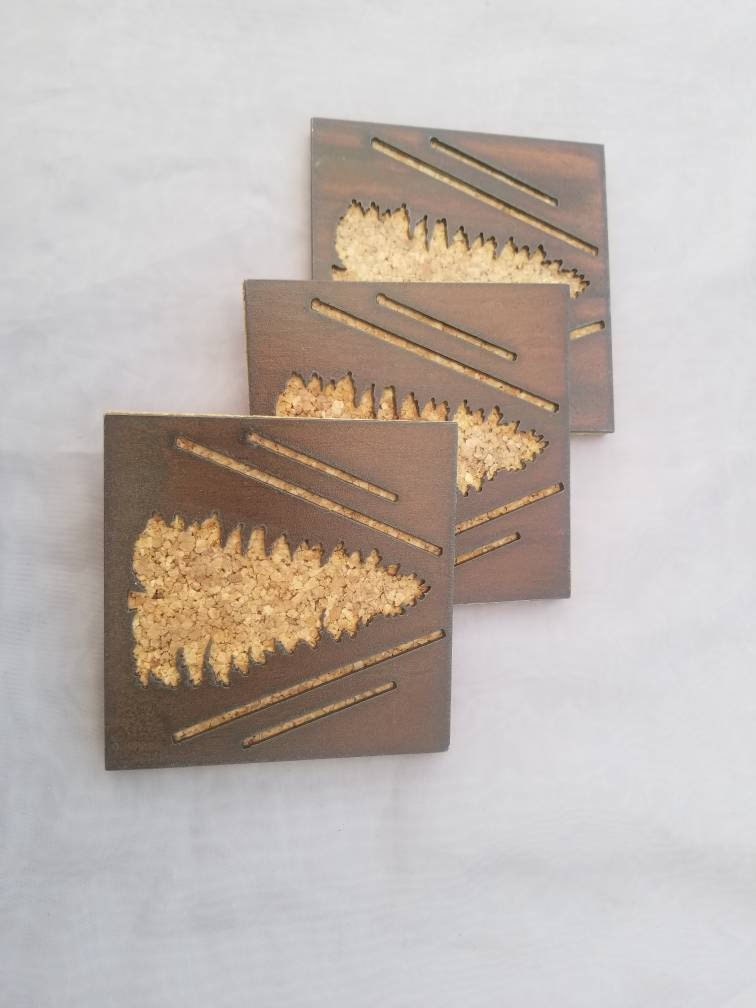 Custom Tree Rustic Metal Coasters Geometric designs Square | Etsy