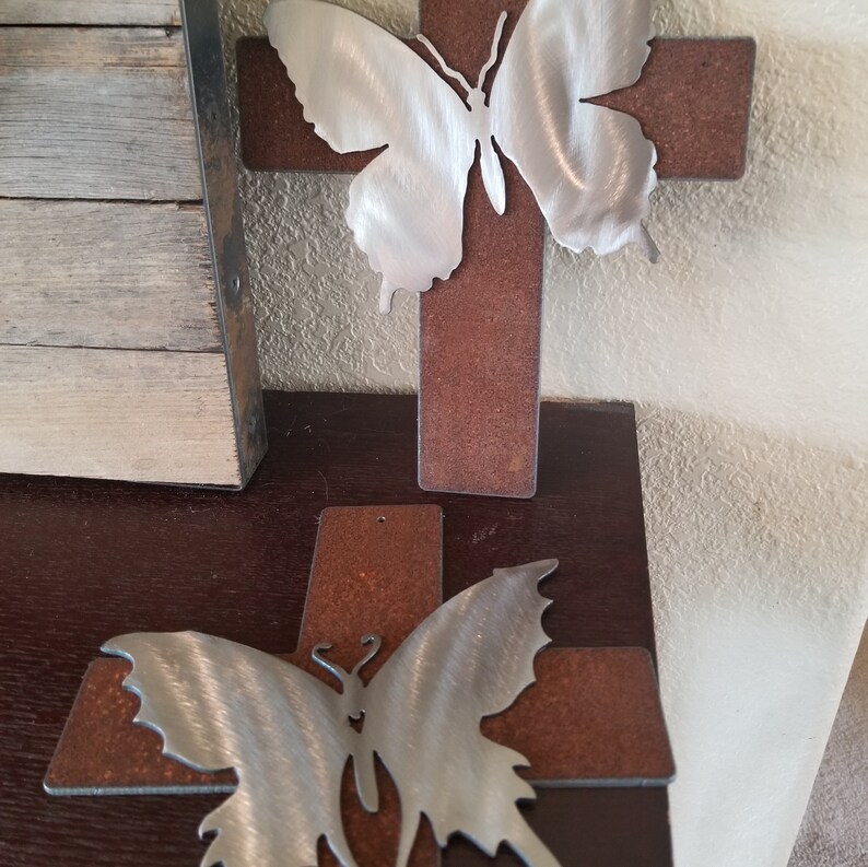Rustic Metal Cross With Silver Textured Butterfly Custom - Etsy