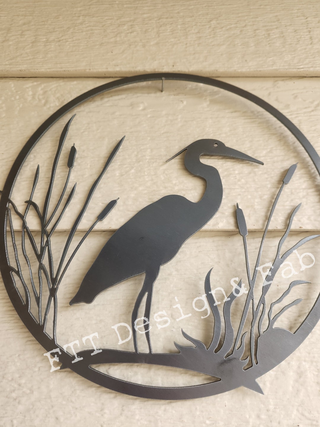 Heron and Cattails Rustic Decor 12" Egret Rusty Art Metal Home Garden ...