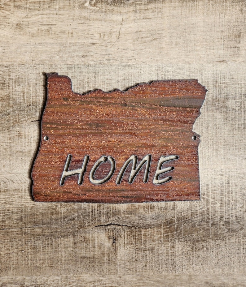 Custom State Mountain Tree Sign Oregon Recycled Steel Rustic Wall ...