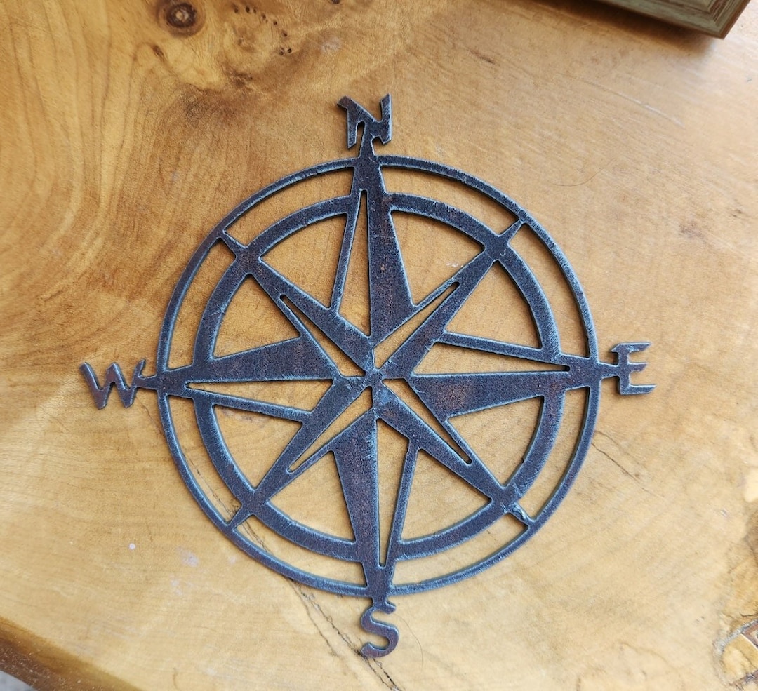 Rustic Nautical Compass Recycled Metal Art 8 Inch Custom Nautical Rose ...