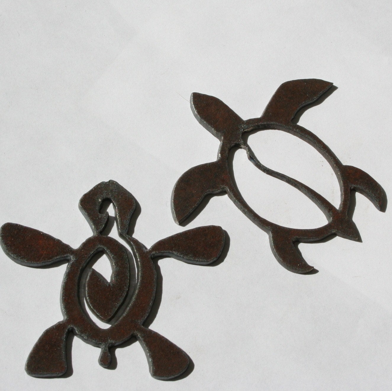 Pair of Custom Small Rustic Recycled Steel Turtles Hawaiian Turtle Sea ...