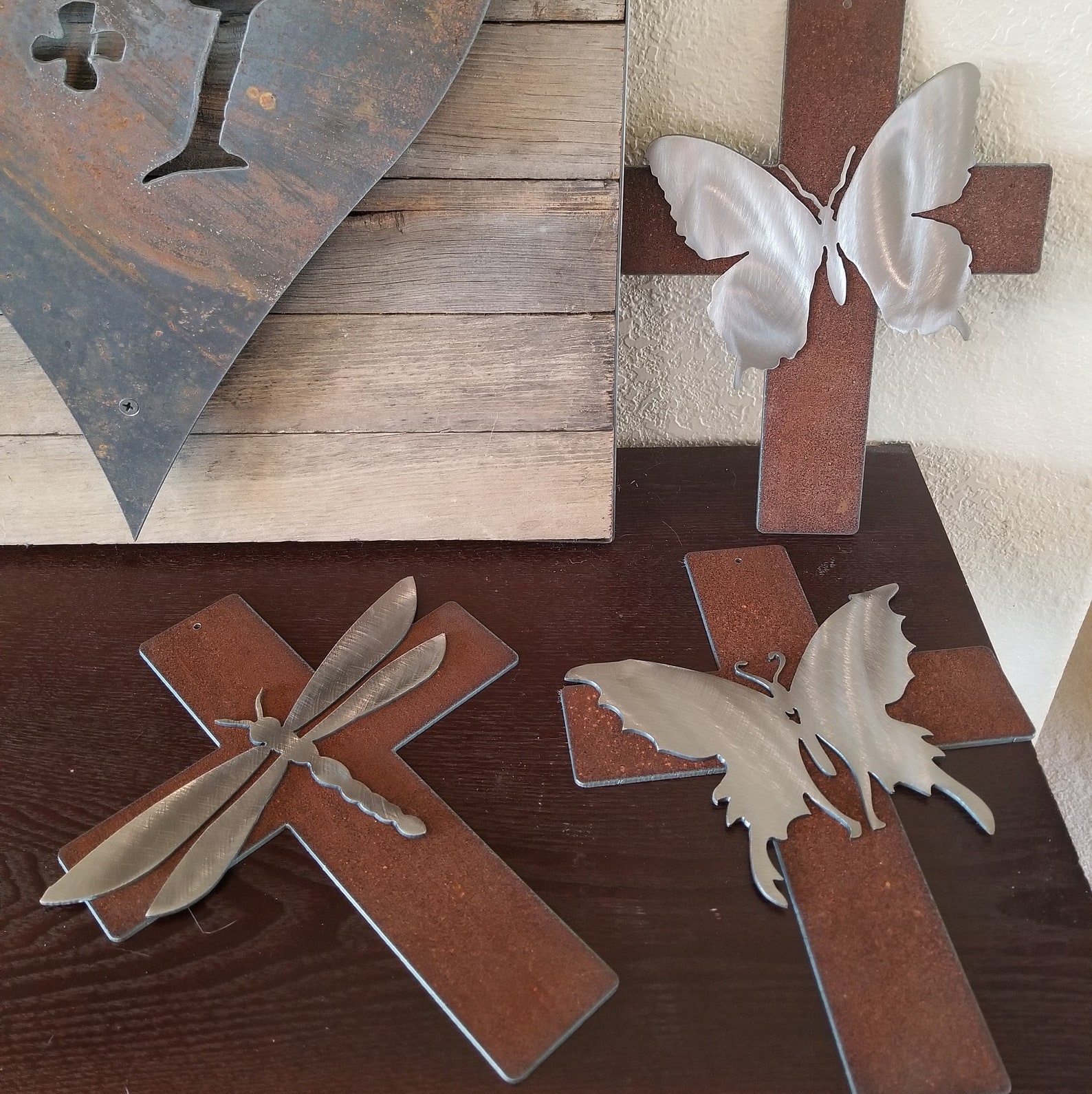 Rustic Metal Cross With Silver Textured Butterfly Custom - Etsy