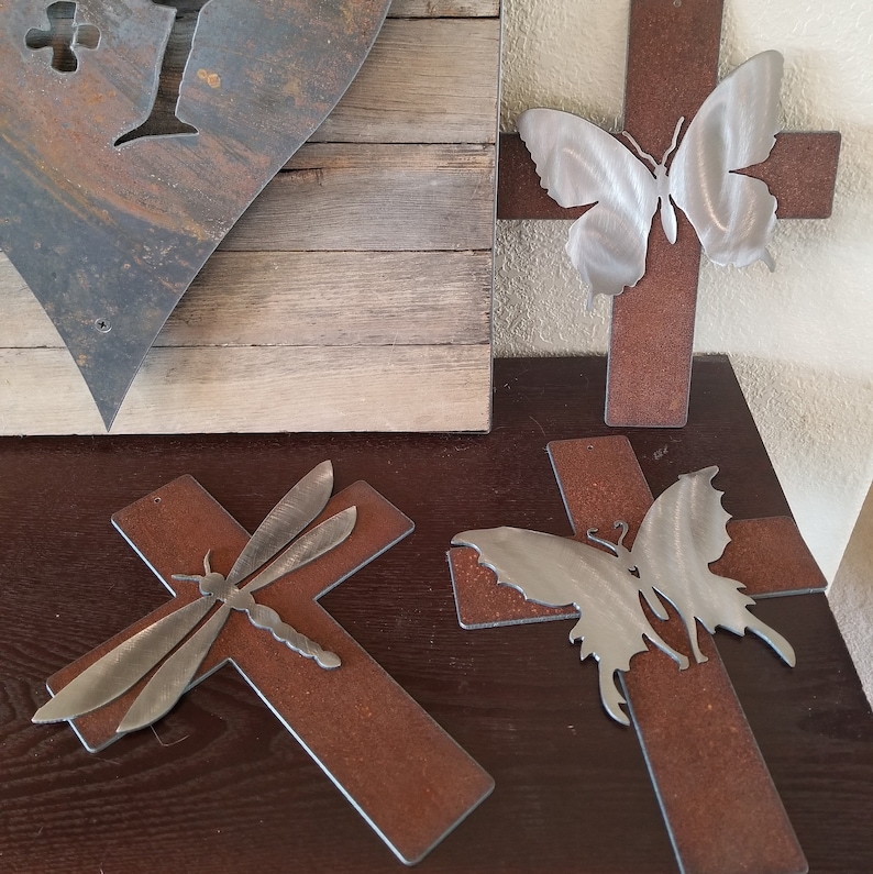 Rustic Metal Cross With Silver Textured Butterfly Custom - Etsy