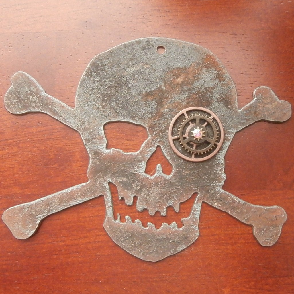Rustic Recycled Steel Skull and Cross Bones Metal Skull Decor Custom ...
