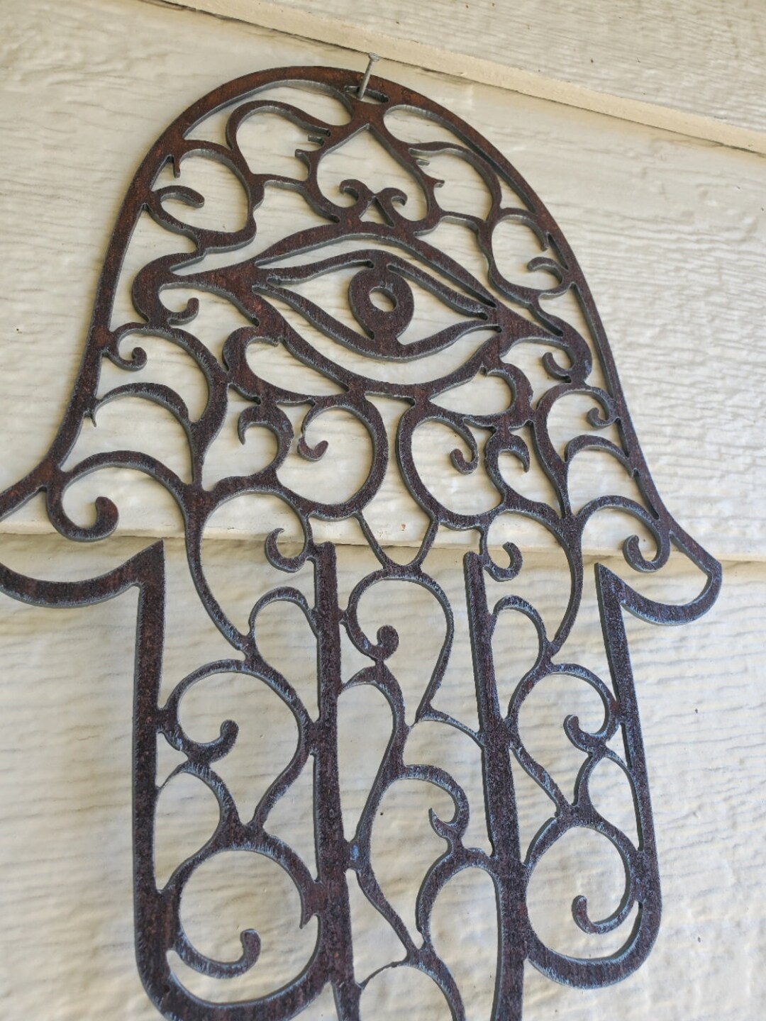Hamsa Wall Art Recycled Metal Small Hand Metal Fatima Protection Symbol ...