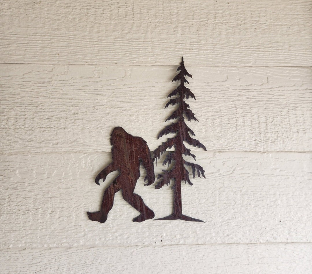 Big Foot Tree Metal Art Yeti Wall Decor Sasquatch Rustic Pine Trees ...