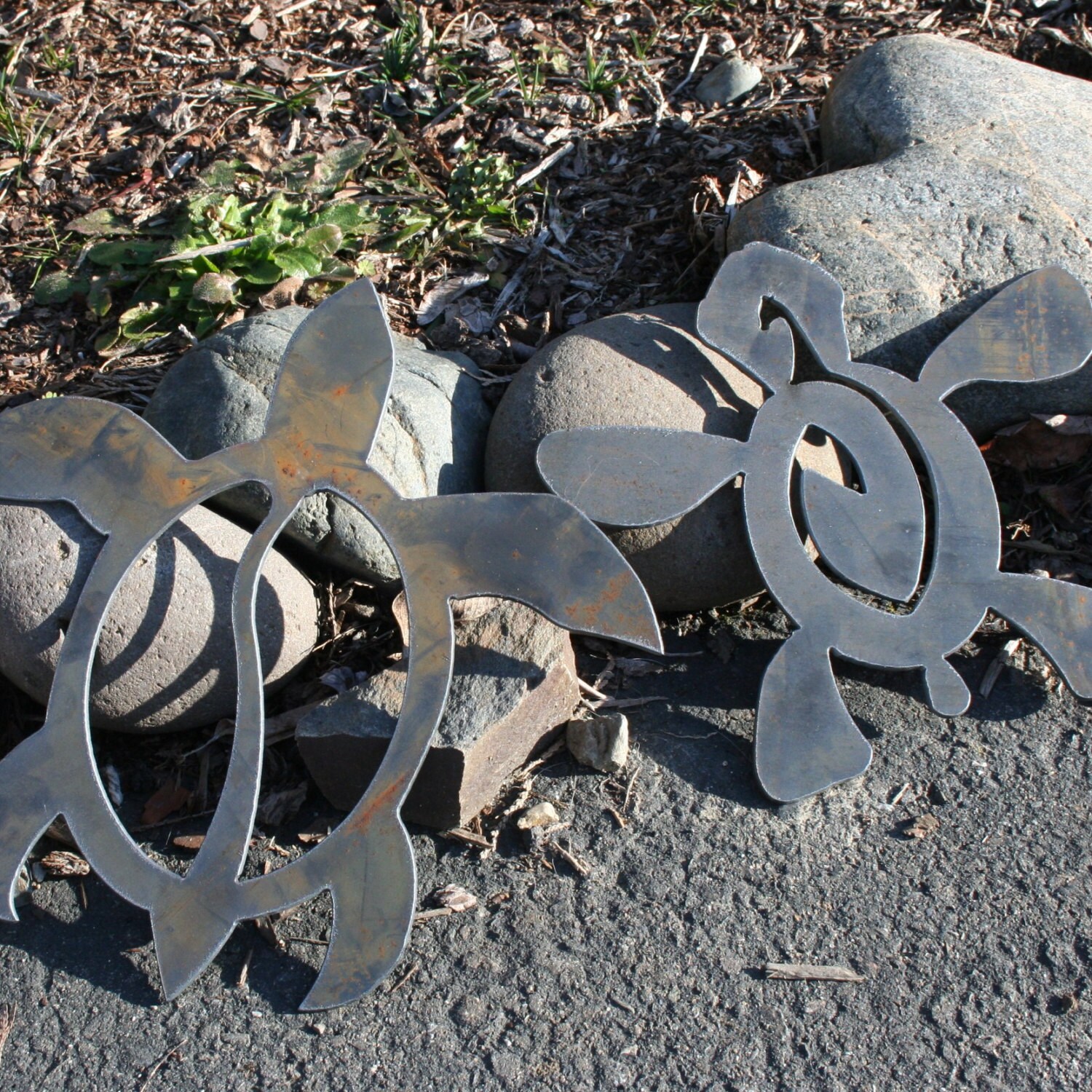 Set of 2 Rustic Turtles Large Recycled Metal | Etsy