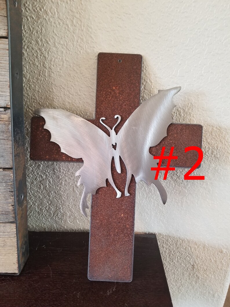 Rustic Metal Cross With Silver Textured Butterfly Custom - Etsy