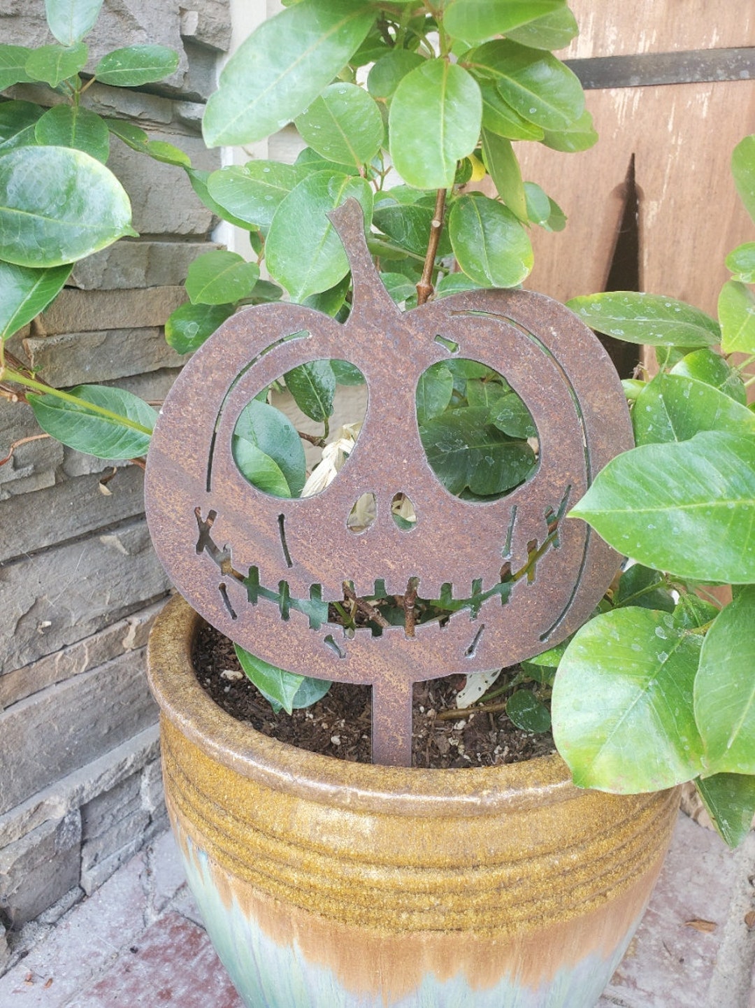 Jack Pumpkin Small Rustic Garden Stake Custom Rusty Yard Art - Etsy
