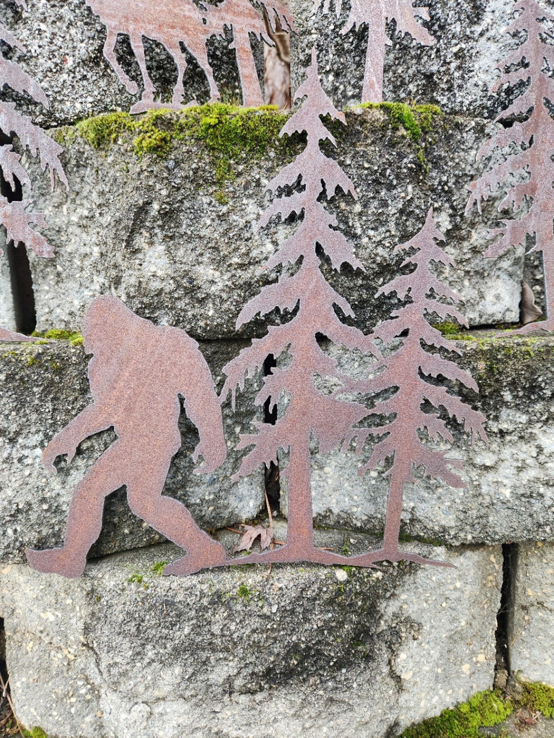 Big Foot Tree Metal Art Two Trees Yeti Wall Decor Sasquatch Rustic Pine ...