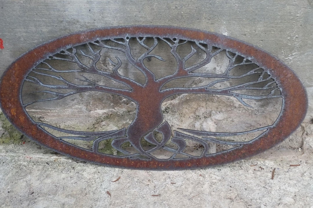 Custom Horizontal Oval Tree of Life Rustic Recycled Metal Art - Etsy