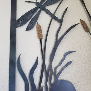 Square Dragonfly and Cattails Rustic Wall Decor Custom Garden Theme Art ...