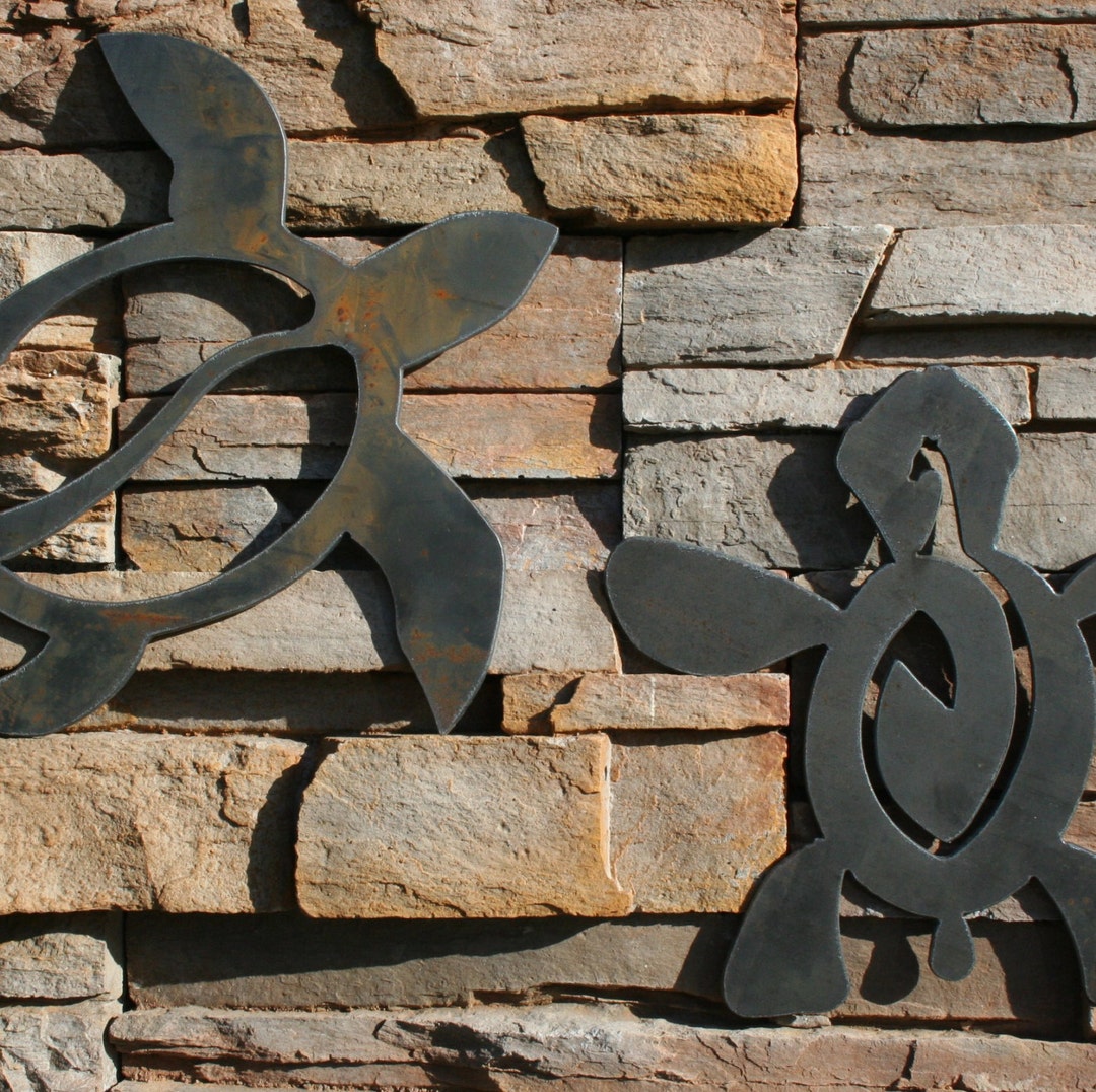 Set of 2 Rustic Turtles Large Recycled Metal - Etsy