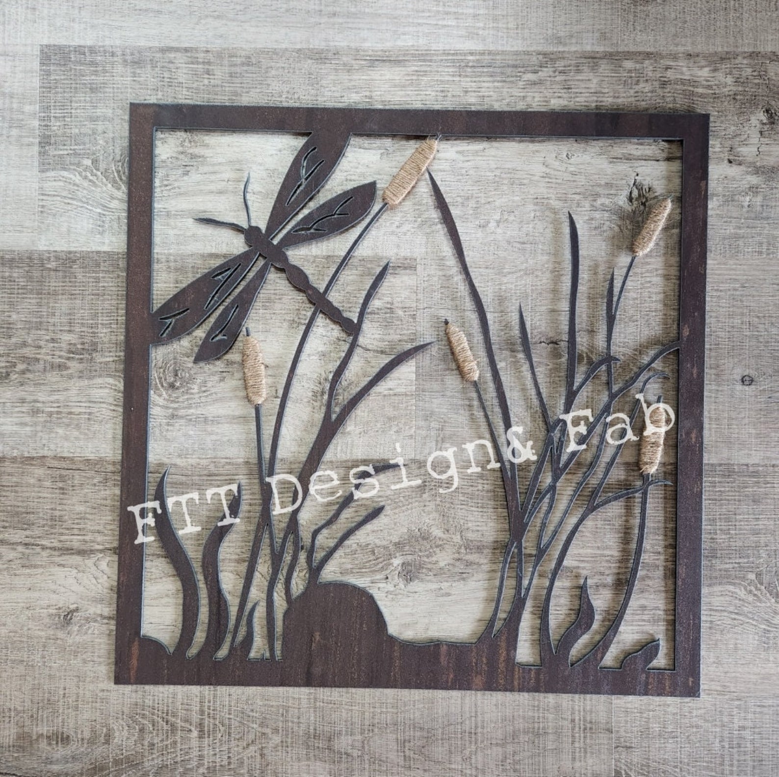 Square Dragonfly and Cattails Rustic Wall Decor - Etsy