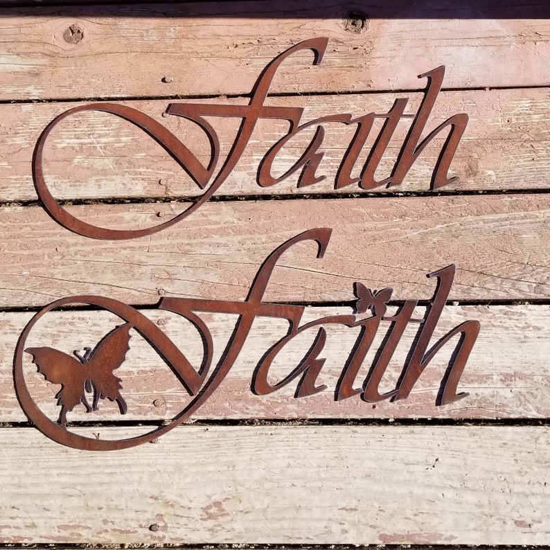 Faith Sign Custom Rustic Steel Recycled Metal Welcome Sign Butterfly ...