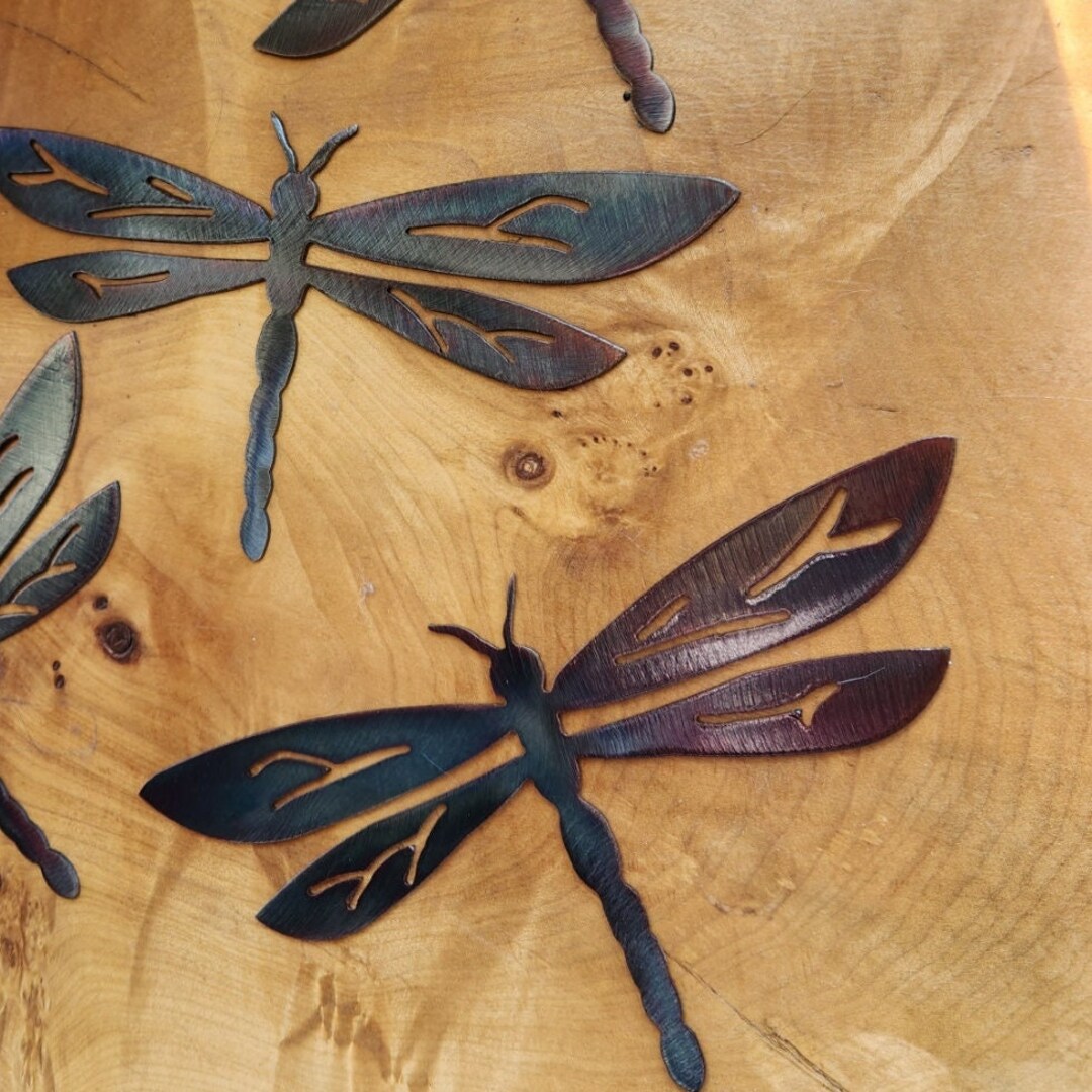Set of 3 Heat Colored Dragonfly Wall Decor 10" Each Recycled Steel ...