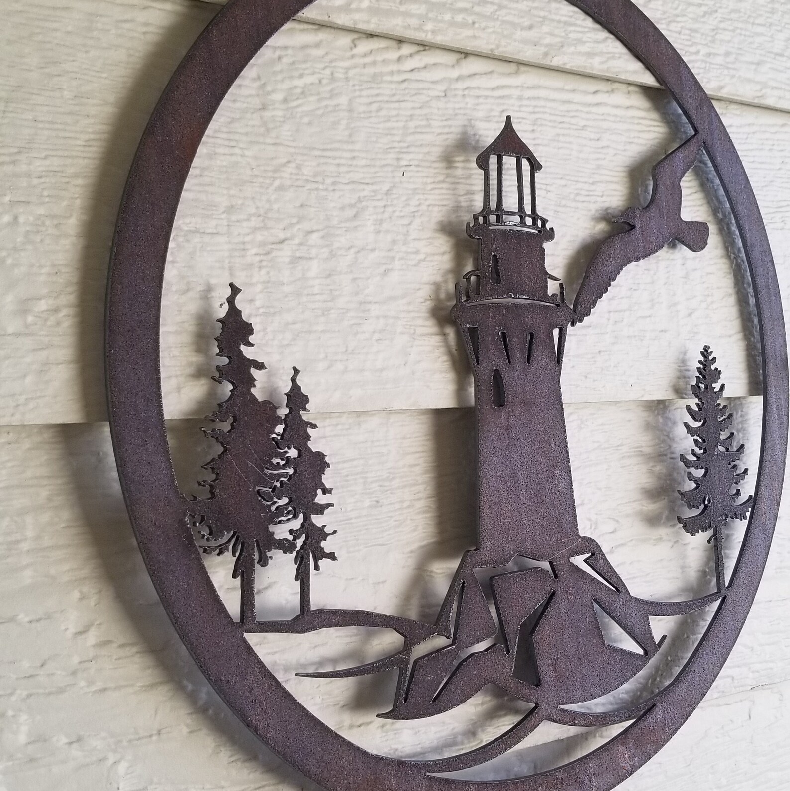 Rustic Lighthouse Recycled Metal Art 24 Inch Custom Steel Nautical Wall ...