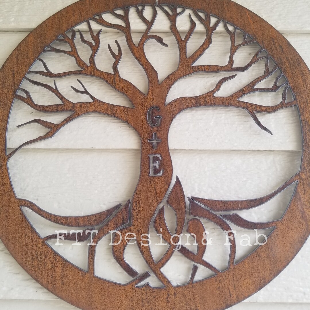 Rustic Monogram Custom Tree Recycled Metal Art 18 Inch ADD Your ...