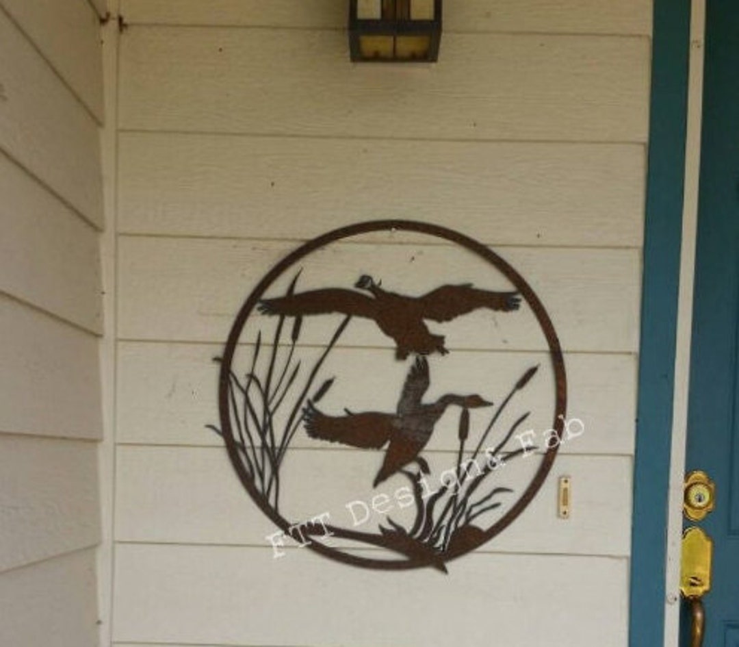 Geese and Cattails Rustic Decor 18" Custom Garden Art Rustic Flying ...