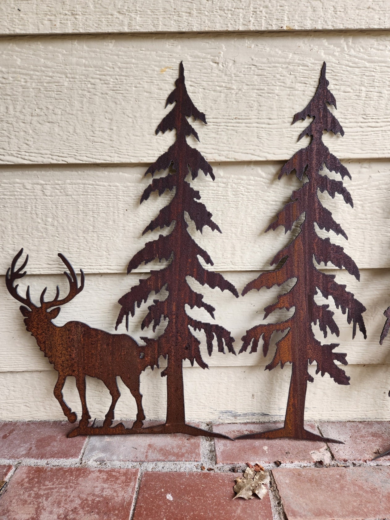 Rustic Elk Pine Tree Steel Art Cabin Decor Woods Metal Art Custom Trees ...