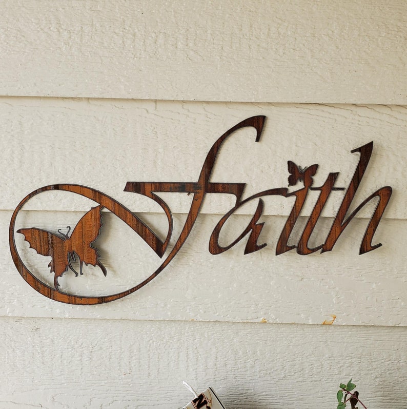 Faith Sign Custom Rustic Steel Recycled Metal Welcome Sign Butterfly ...
