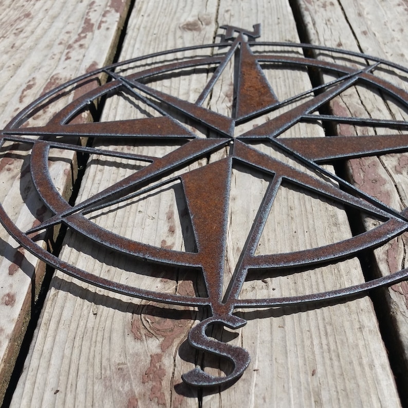 Rustic Nautical Compass Recycled Metal Art 12 Inch Custom - Etsy