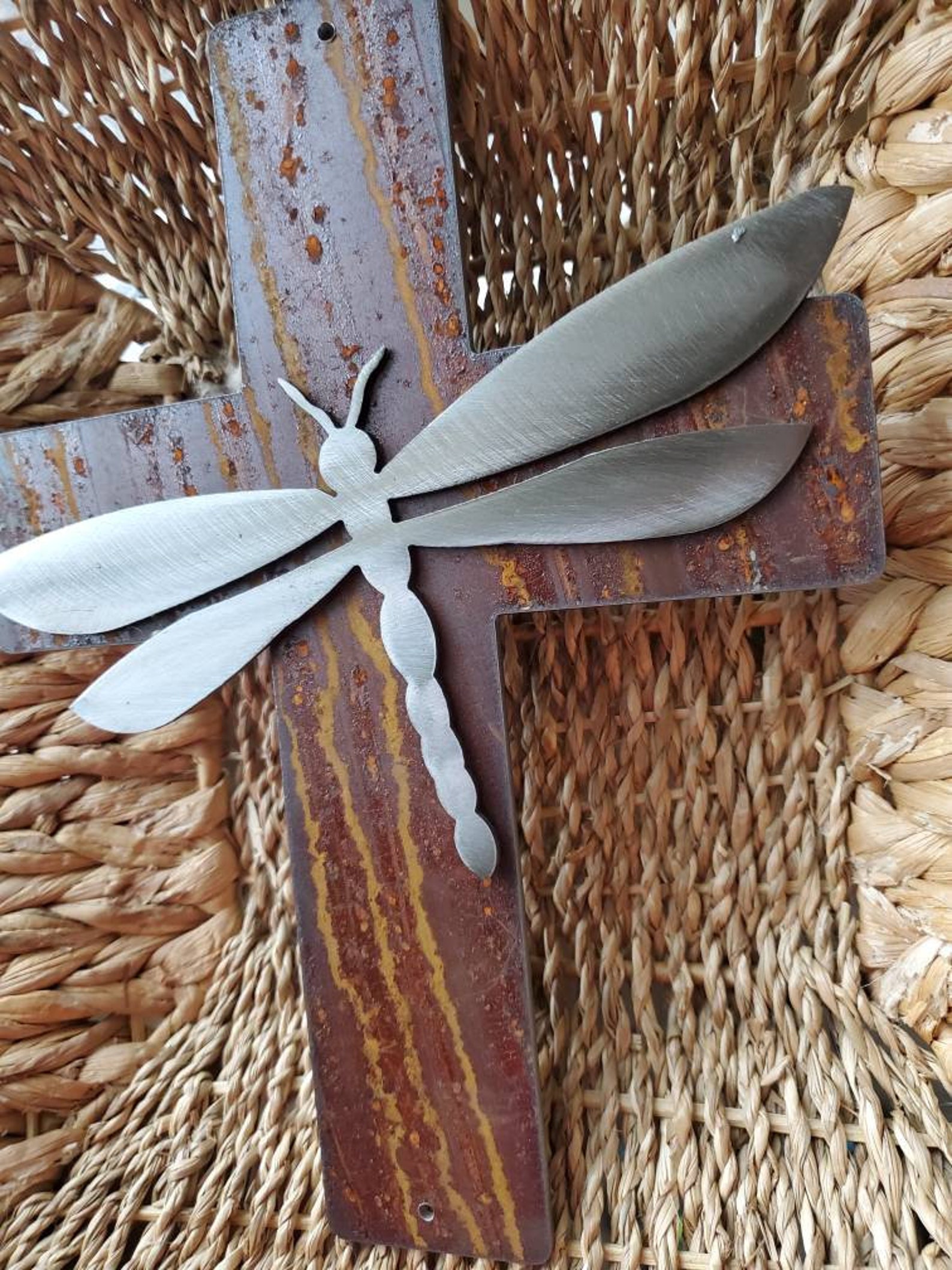 Rustic Metal Cross With Silver Textured Butterfly Custom | Etsy
