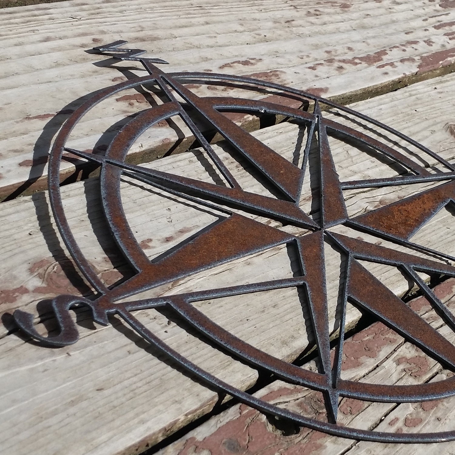 Rustic Nautical Compass Recycled Metal Art 30 Inch - Etsy