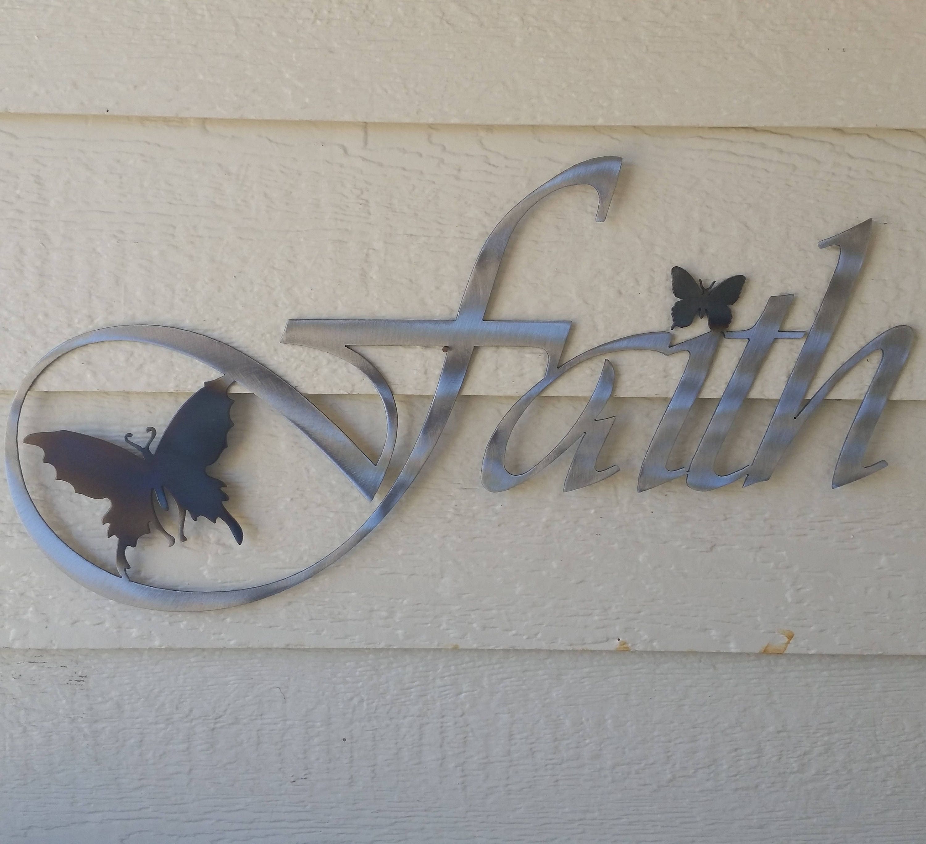 Faith Sign Custom Rustic Steel Recycled Metal Welcome Sign Butterfly ...