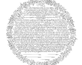 All Hand Lettered Text With Gold and Blue Border Ketubah Calligraphy - Etsy