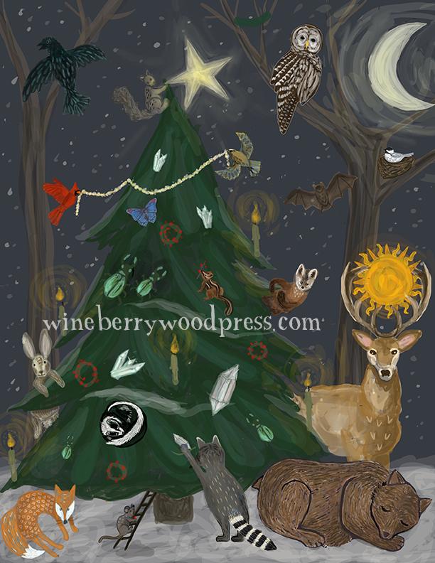 Winter Solstice DIGITAL Print | Yule Tree Artwork | Cute Animals in ...