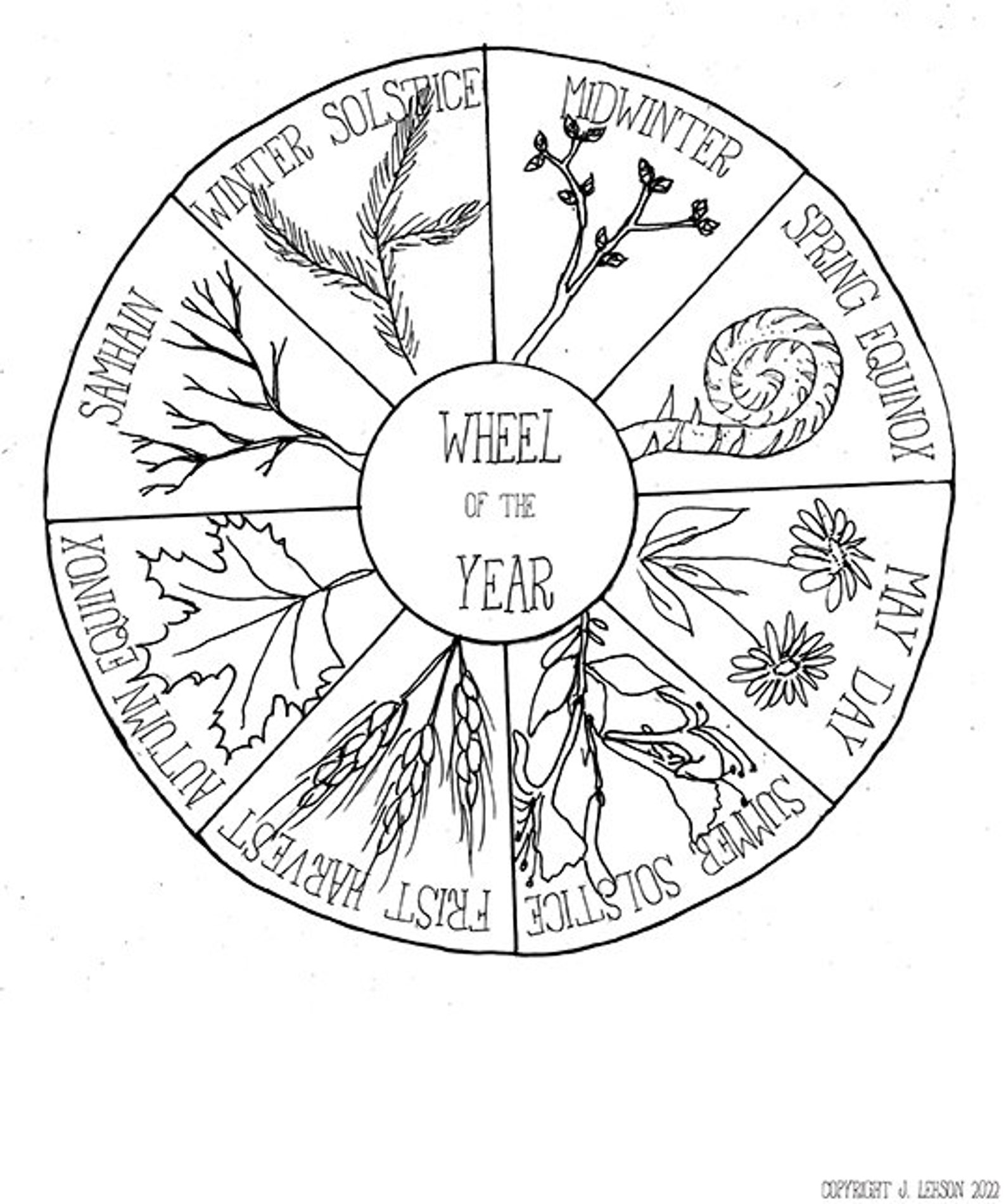 Wheel of the Year Coloring Page | Wheel of the Year Artwork | Nature ...