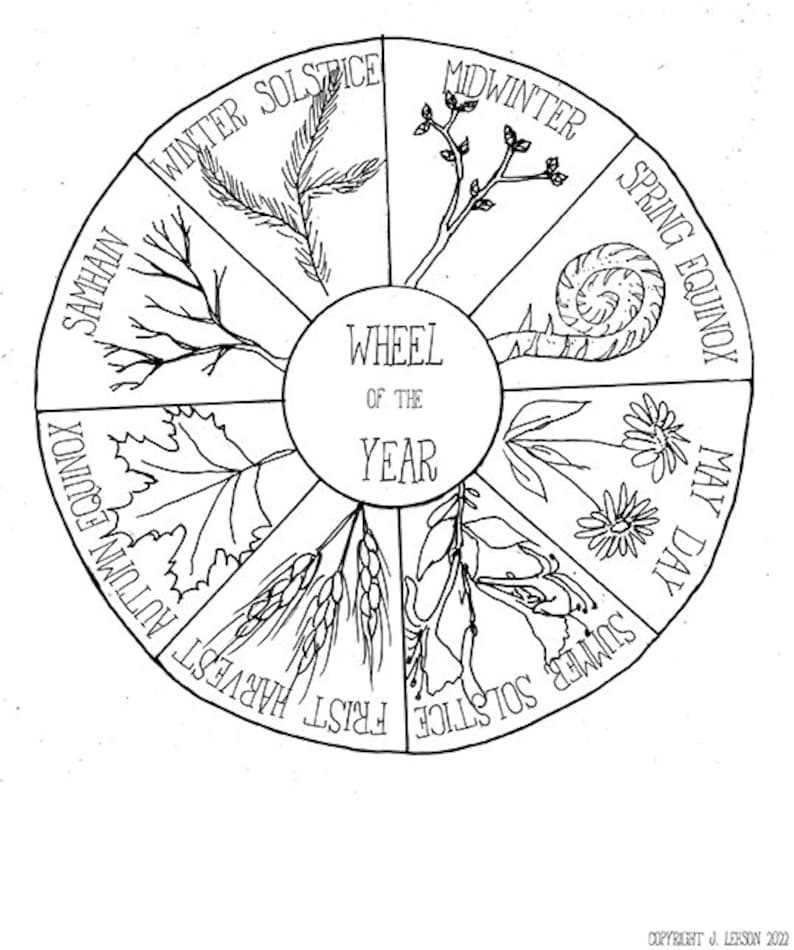 Wheel of the Year Coloring Page | Wheel of the Year Artwork | Nature ...