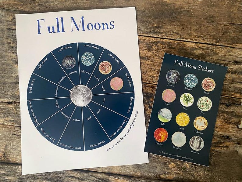 Full Moon Names Calendar & Sticker Countdown | Lunar Print Artwork ...