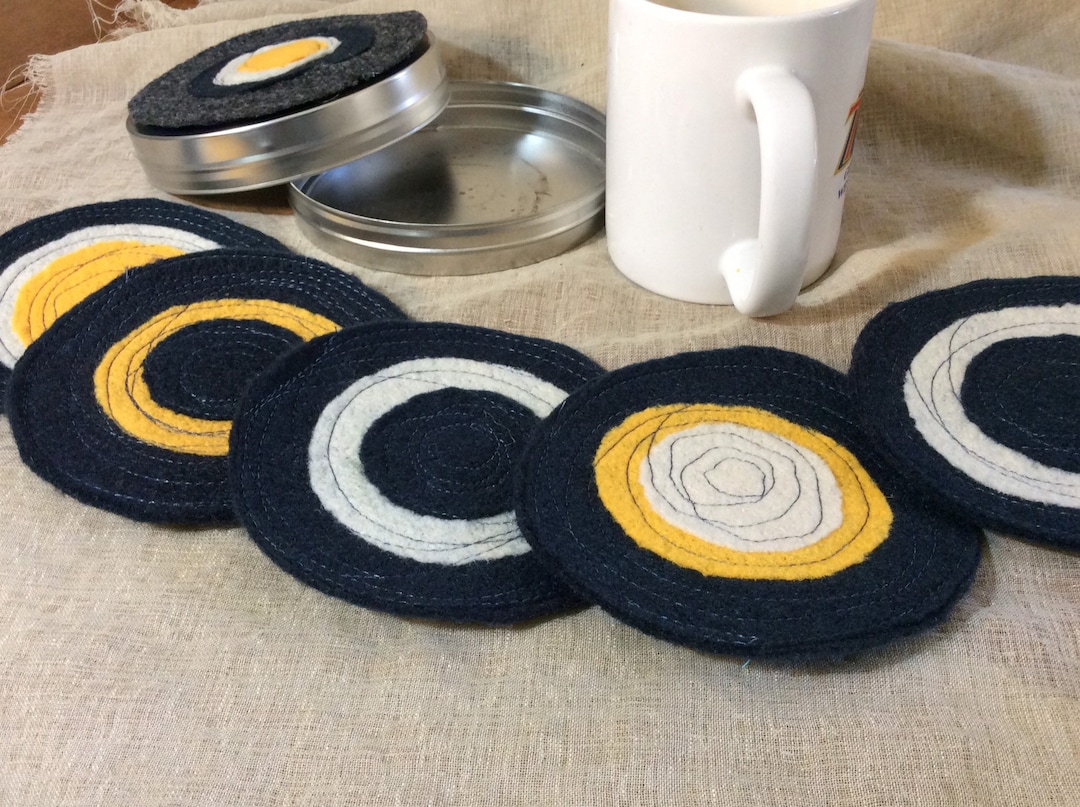 Two Sided Felt Drink Coaster Set, Reversible Mug Rugs, Bar Ware, Man ...