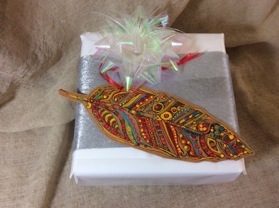 Leaf Gift Topper, Fall Leaf Ornament, Multicolor Autumn Bottle Tag ...