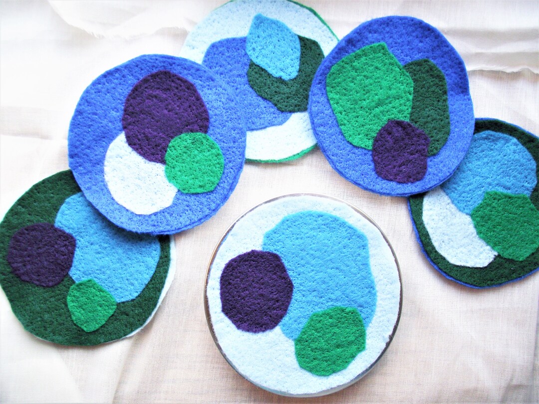 Reversible Felt Drink Coasters in Holder, Mid Century, Coffee Table ...