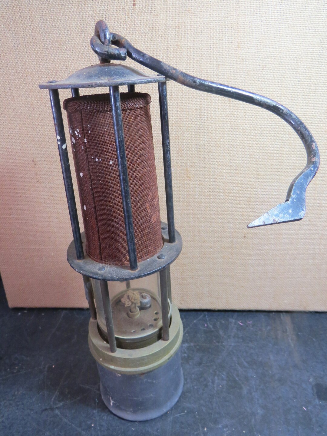 Antique Coal Miners Lantern Light Lamp Chimney Wick Glass Steel Hanger ...