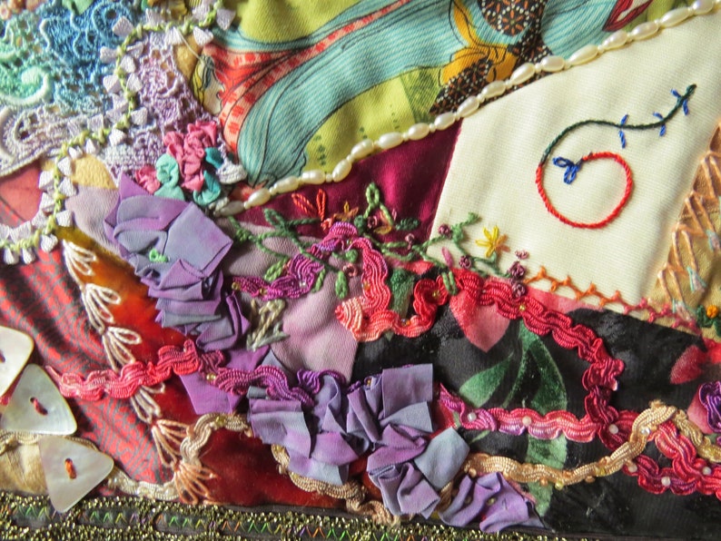 Crazy Quilt Table Runner Hand Embroidery Beadwork - Etsy