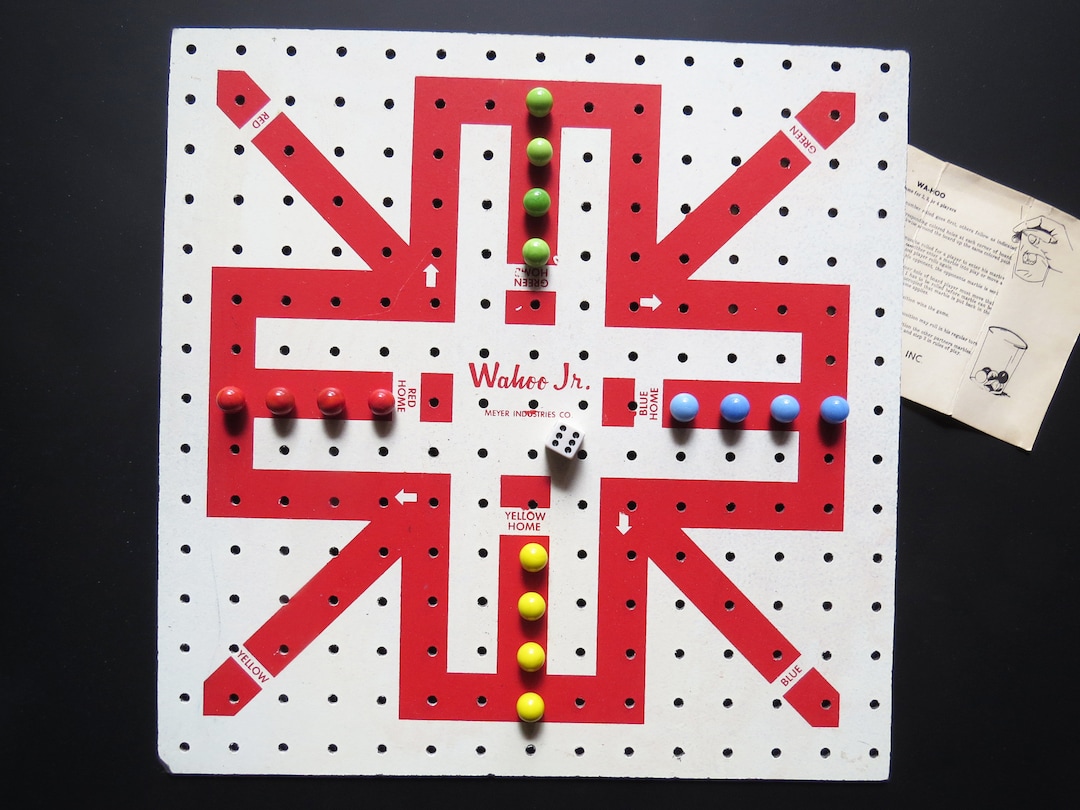 Vintage Wahoo Jr. Game Board 16 Marbles Dice FAMILY Game Instructions ...