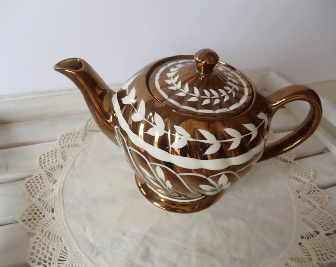 Vintage SADLER TEAPOT Lustreware Gilded Gorgeous Bronze and White Made ...