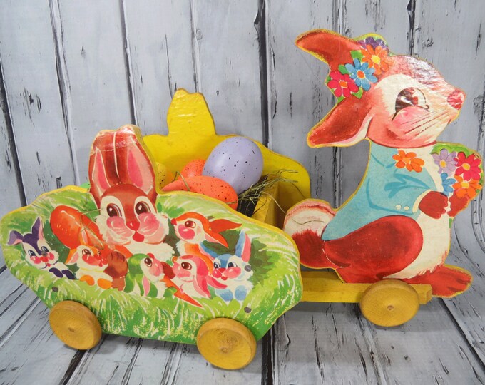 Wooden Bunny Rabbit Wagon Toy Kraft 1940s Vintage Easter - Etsy