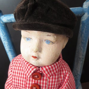 Vintage Paper Mache Boy Doll Hand Painted Face Excelsior Stuffing ...