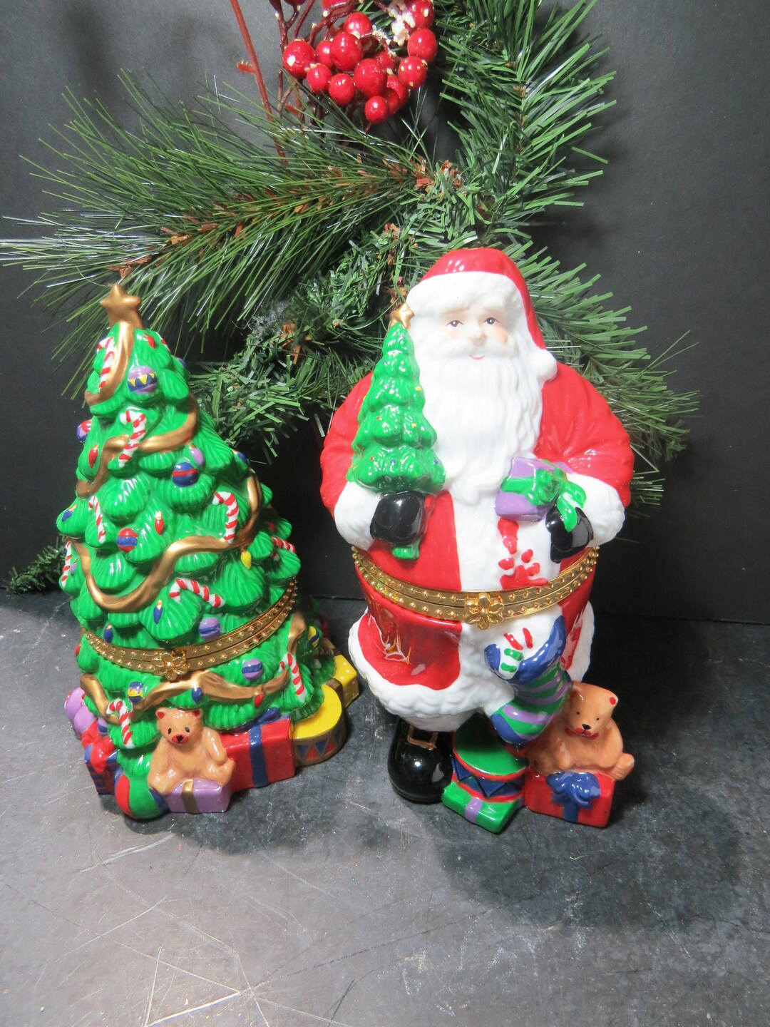 Santa Claus AND Christmas Tree Trinket Boxes Candy Holders - Etsy