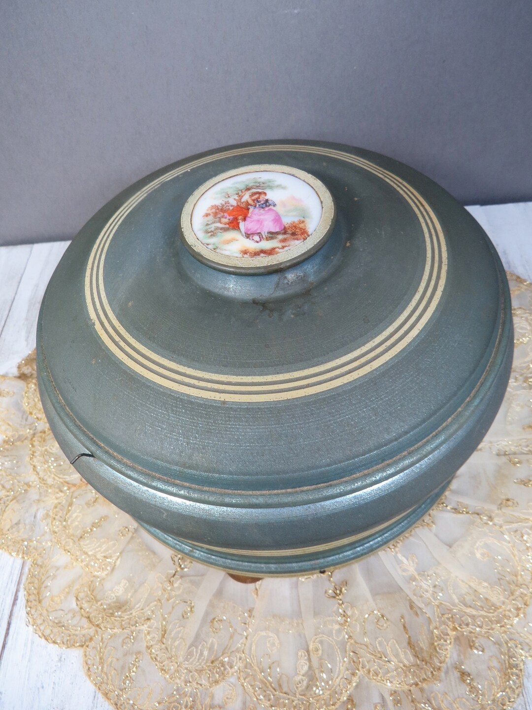 Vintage Aluminum Jewelry & Music Box Swiss Glass Divided Insert Thorens ...